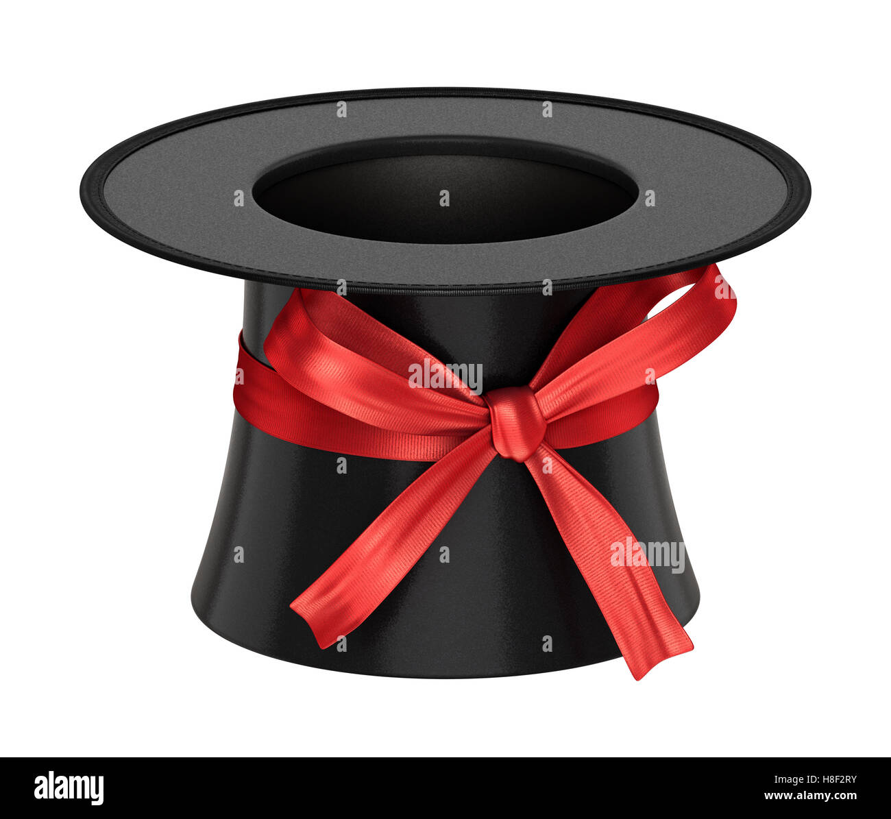 3D rendered black decoration top hat with red ribbon and shiny flakes ...