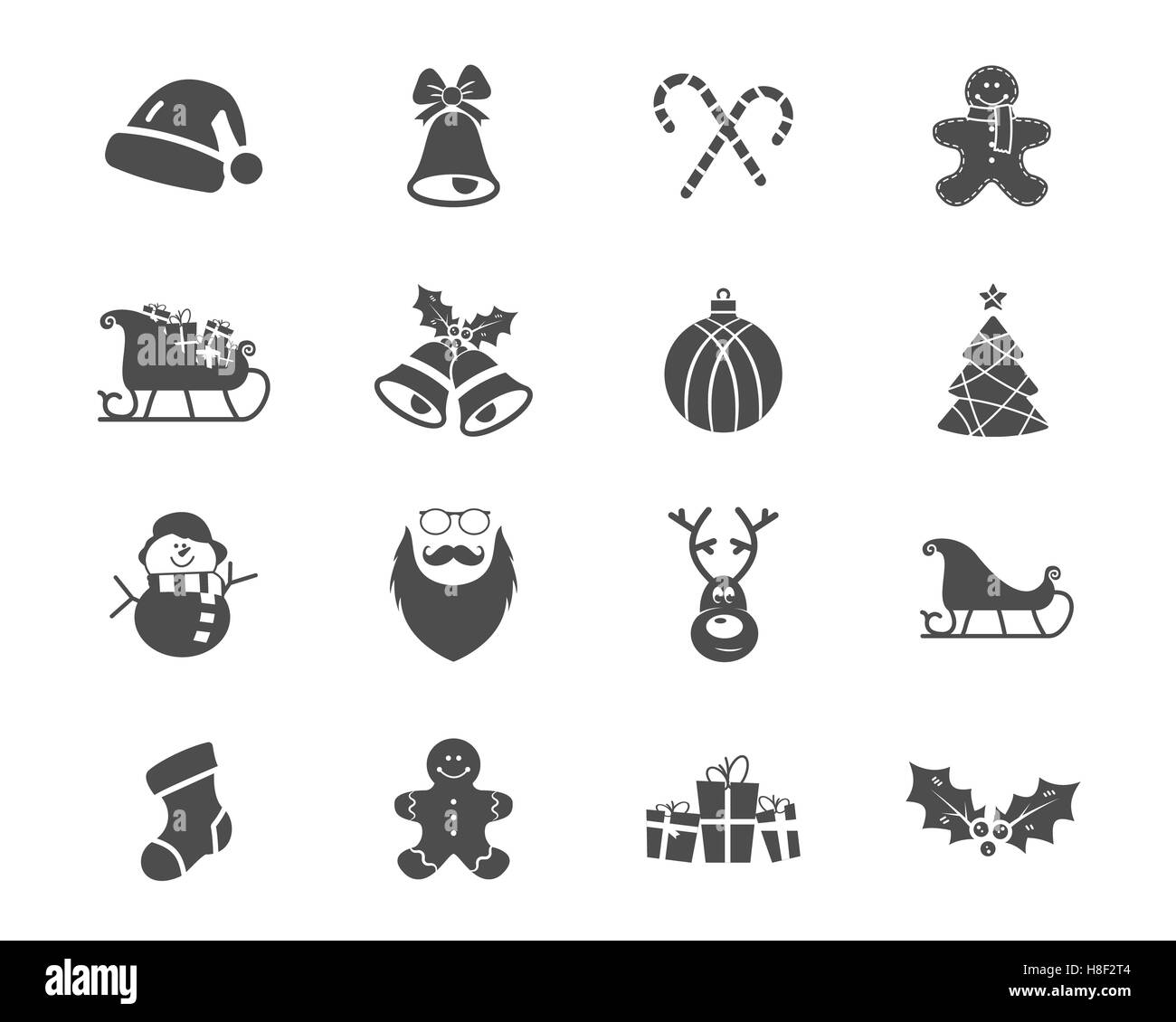 Christmas, Happy New Year and Winter icons collection. Set of holidays ...