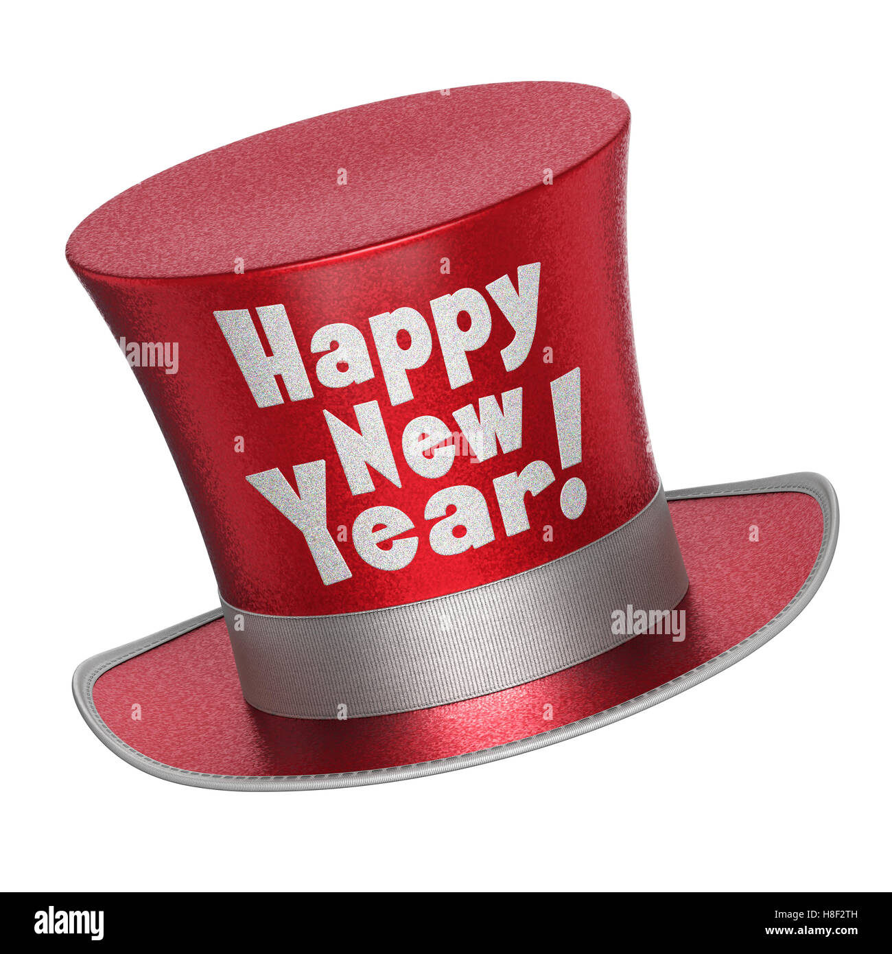 3D render of a red Happy New Year top hat with shiny metallic flakes ...