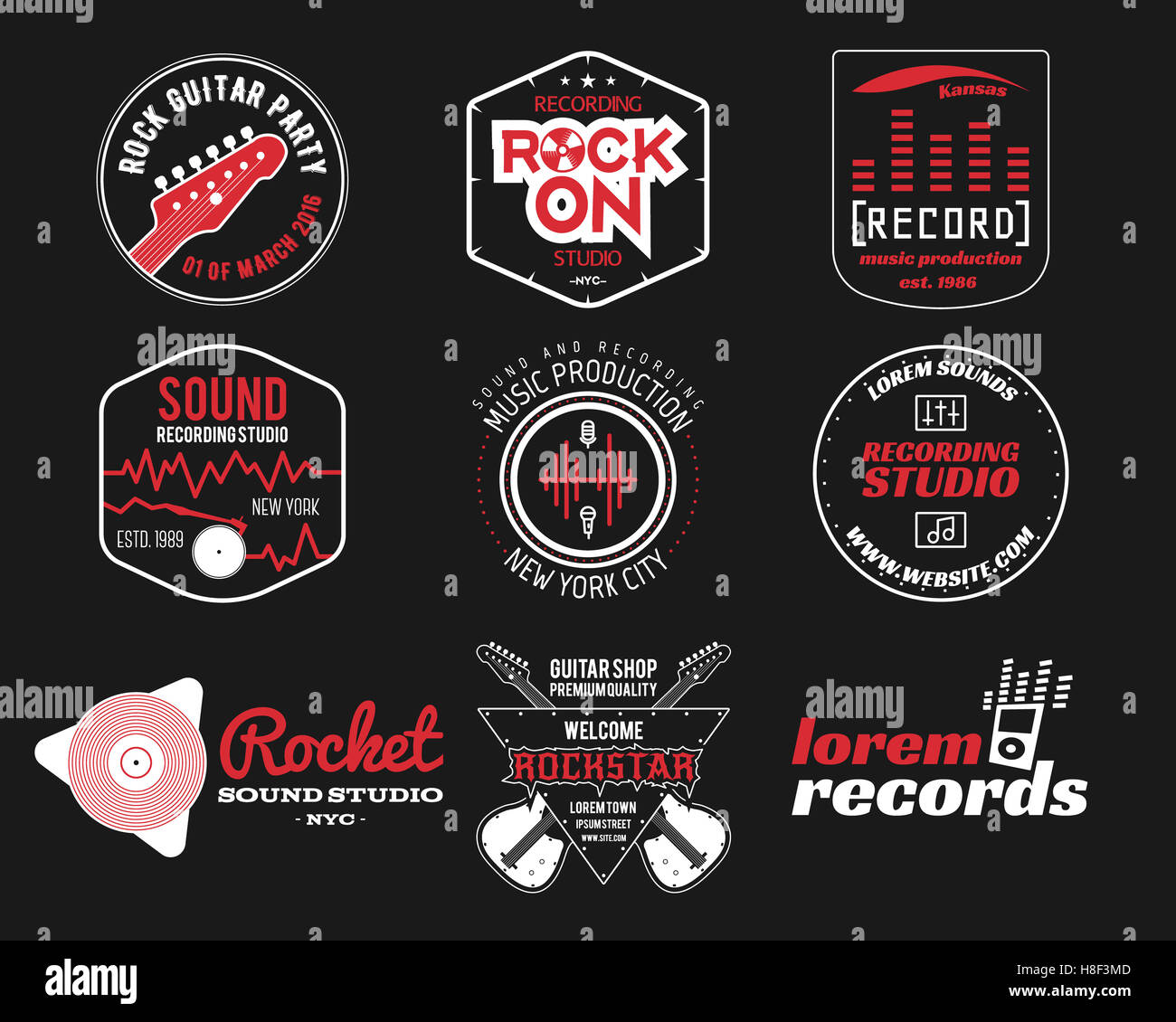 Set of music production logo,label, sticker, emblem, print or logotype ...