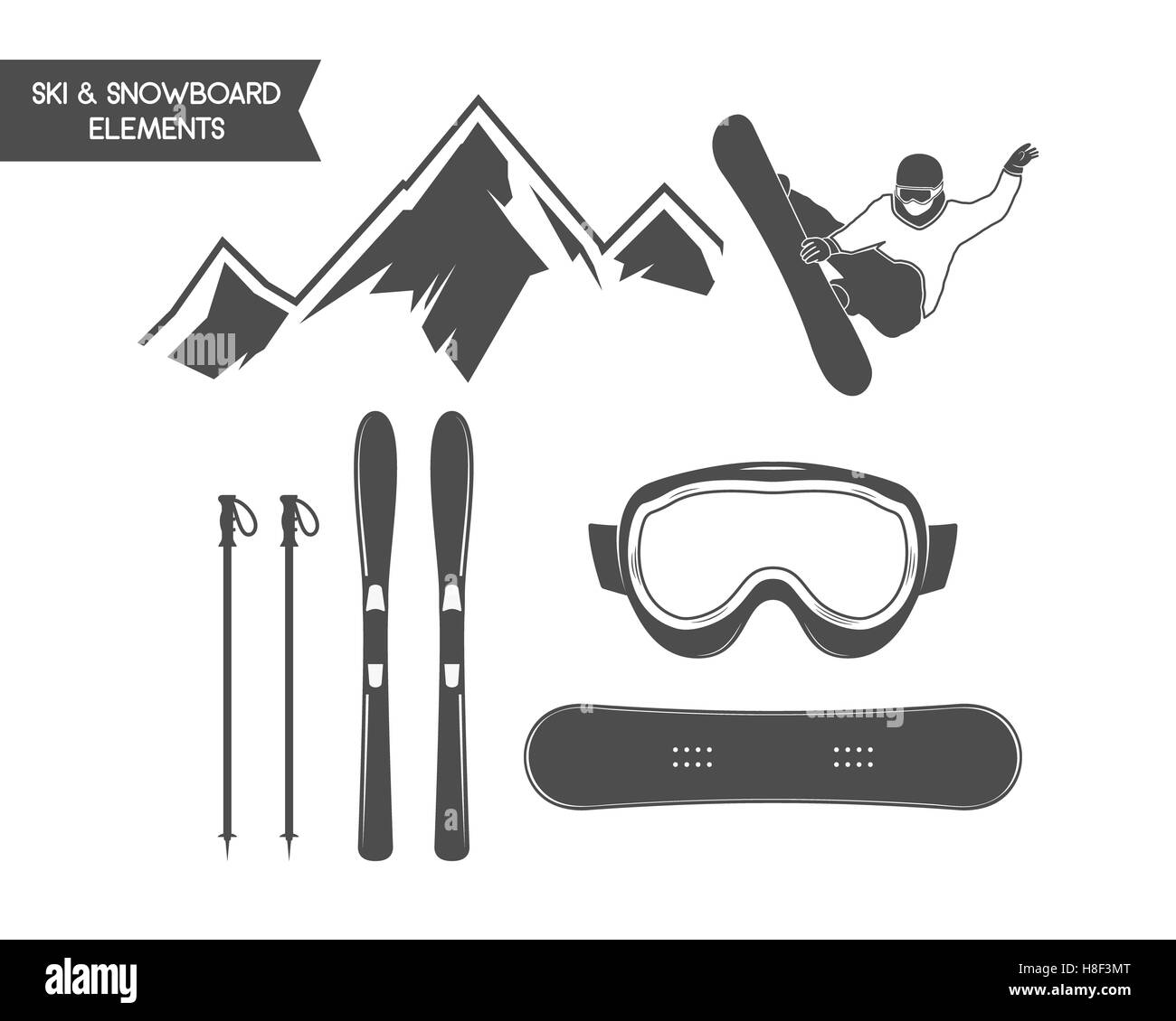 Winter sports elements. Snowboard, ski symbols. Outdoor adventure icon ...