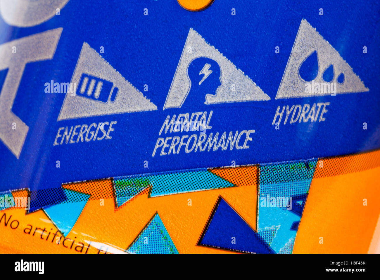 energise, mental performance, hydrate symbols on bottle of Tesco Active ...