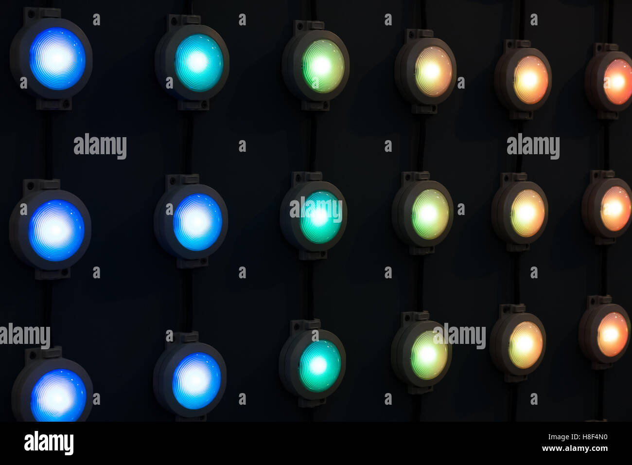 Different colour lamps in a rows Stock Photo - Alamy