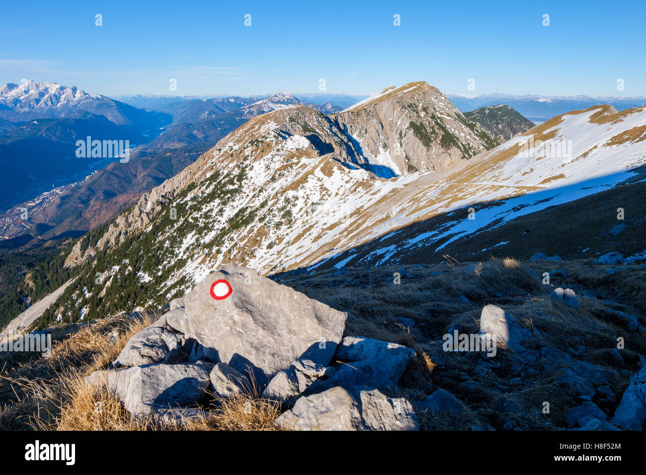Hiking symbol with ridge in the background Stock Photo - Alamy