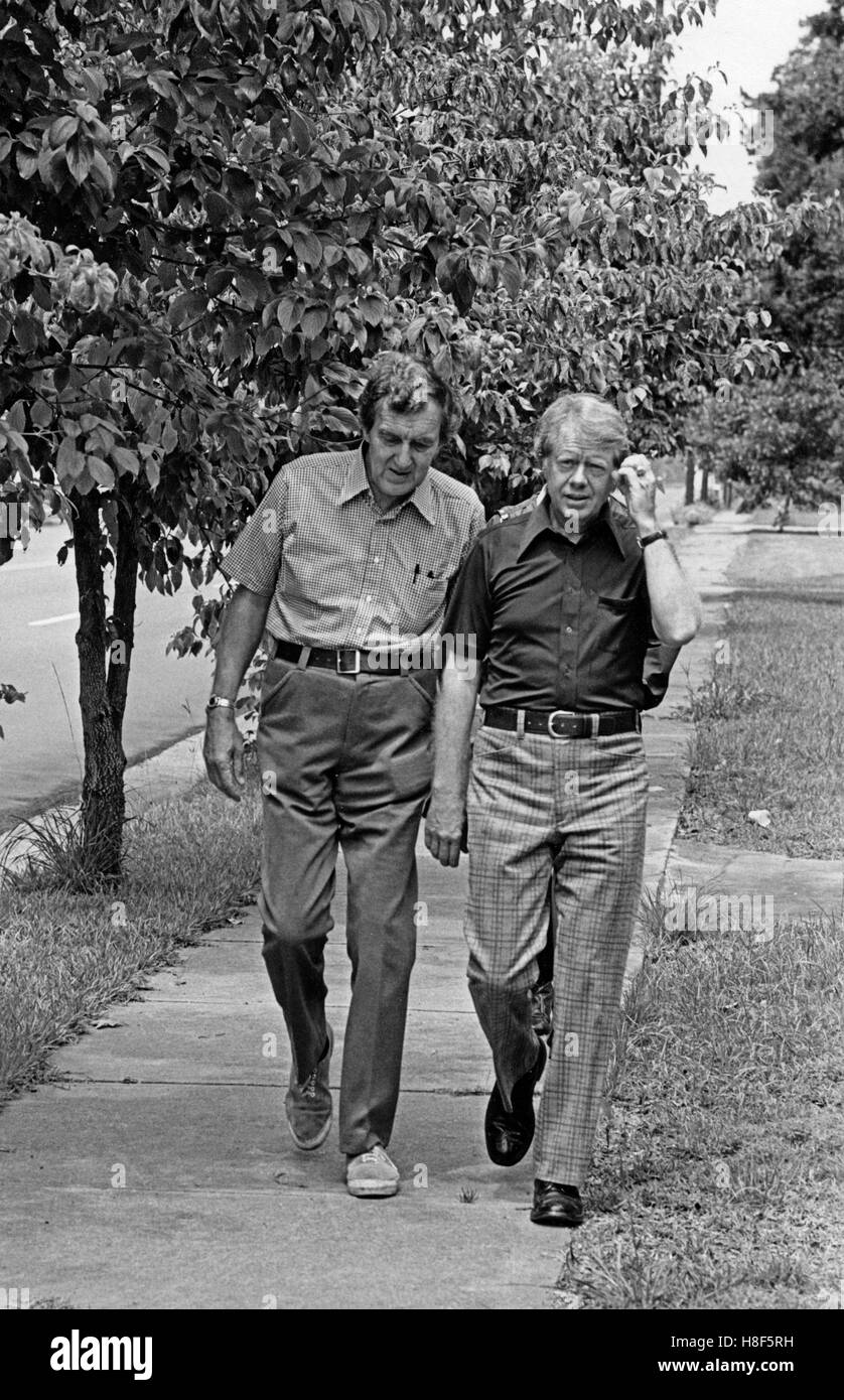 Jimmy Carter and US Senator Edmund Muskie walk in Carter's hometown of ...