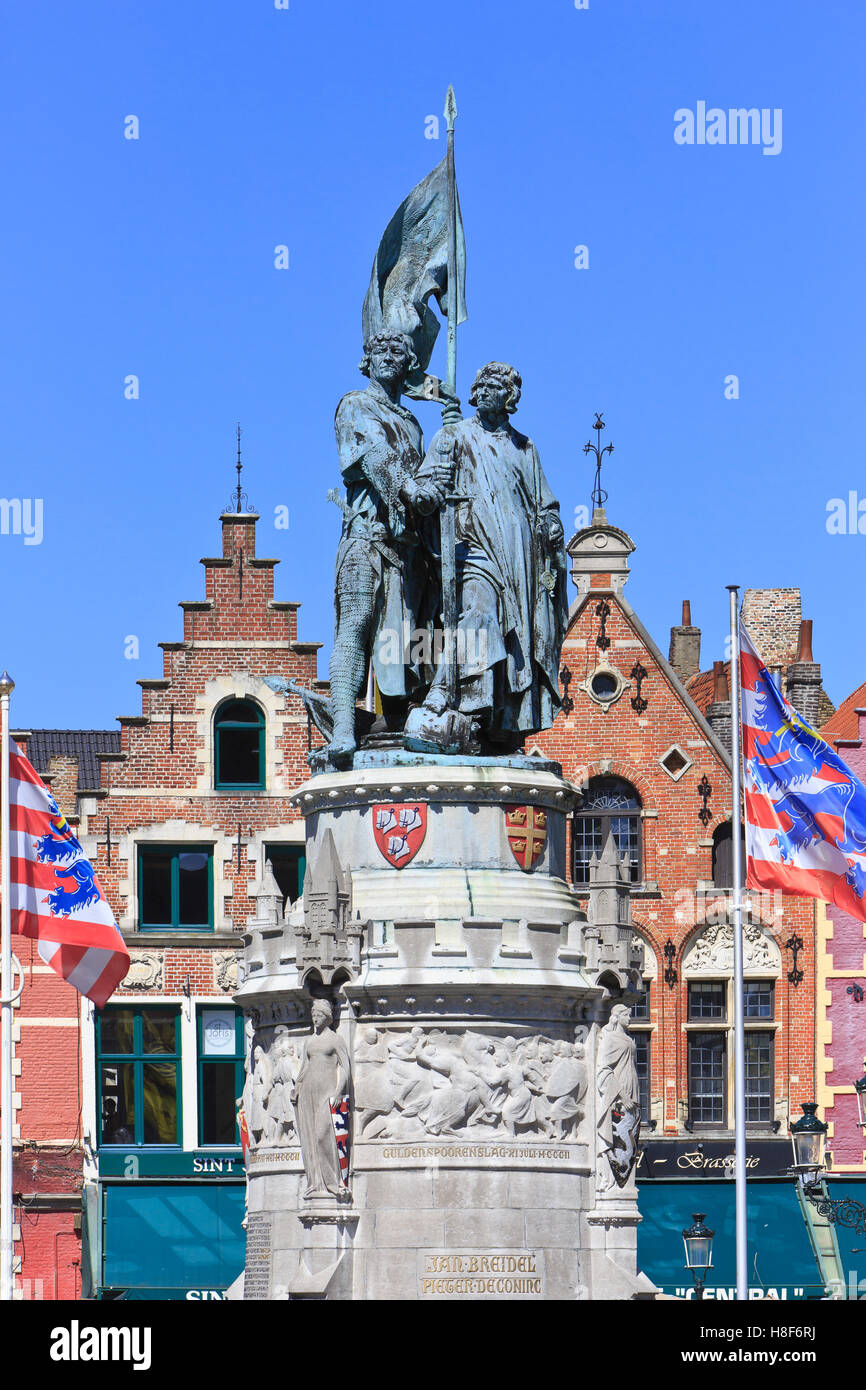 Monument to the 14th-century Flemish heroes Jan Breydel and Pieter de ...