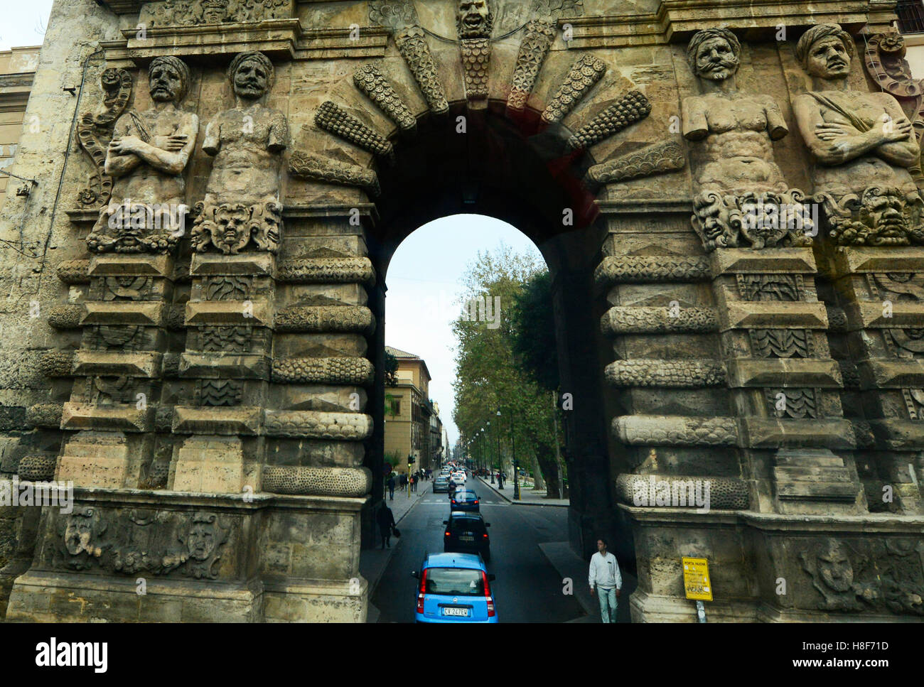 The monumental Porta Nuova city gate near the royal palace of Palermo ...