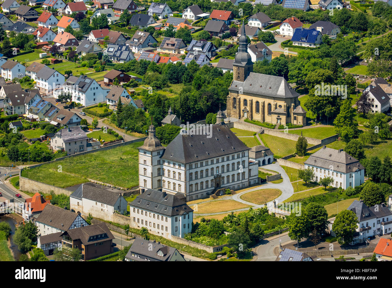 Aerial view, Deutschordensschloss, German Order castle and church St ...