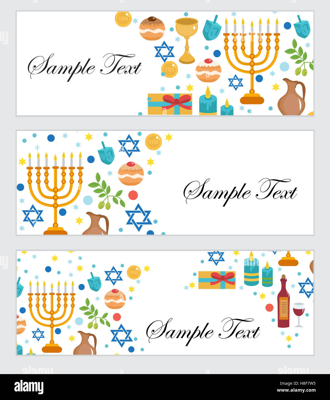 Happy Hanukkah, banners set. Hanukkah Jewish Festival of Lights, Feast ...