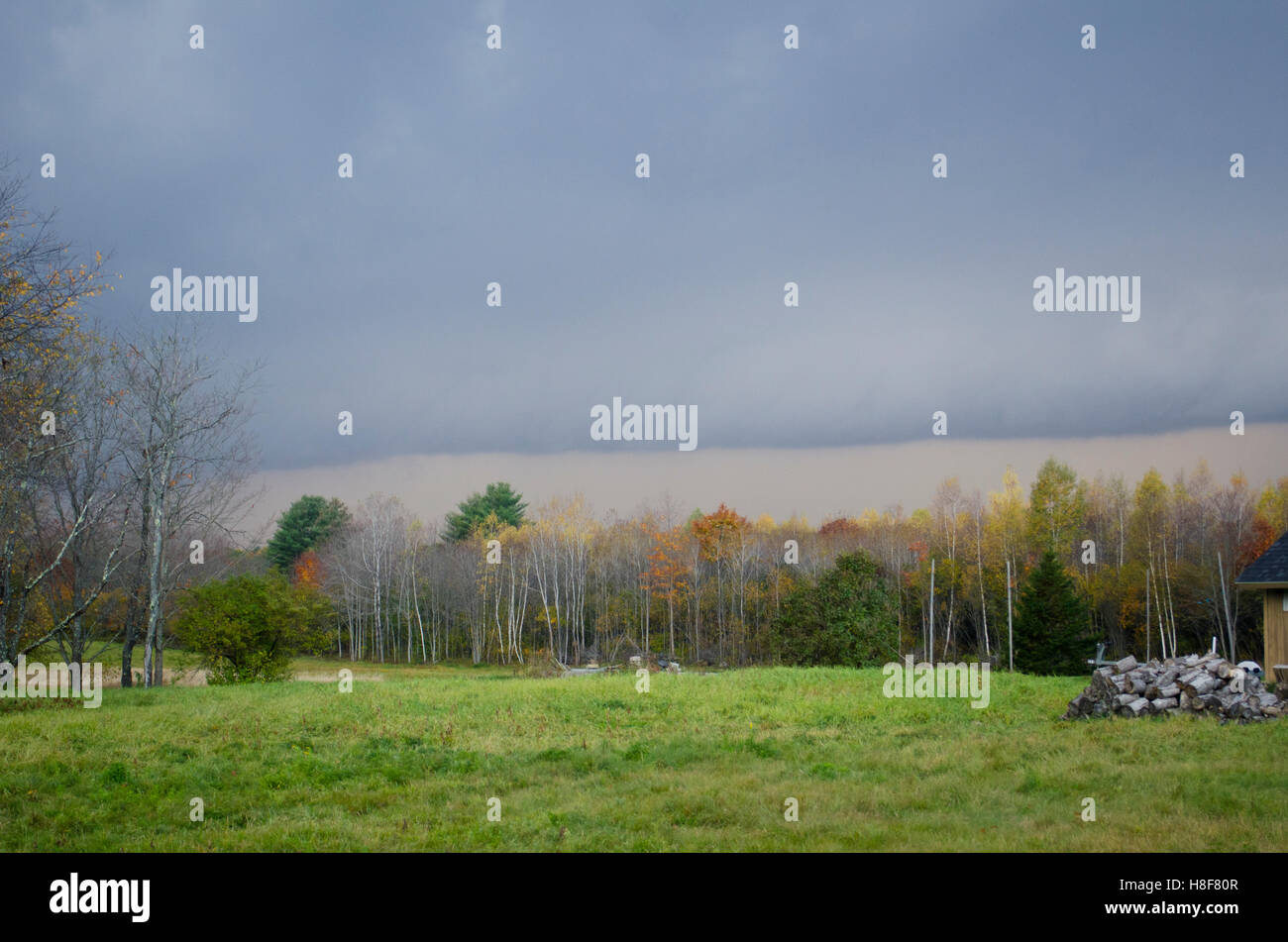 Fall storm sky with clouds over a meadow, Yarmouth Maine, USA Stock ...