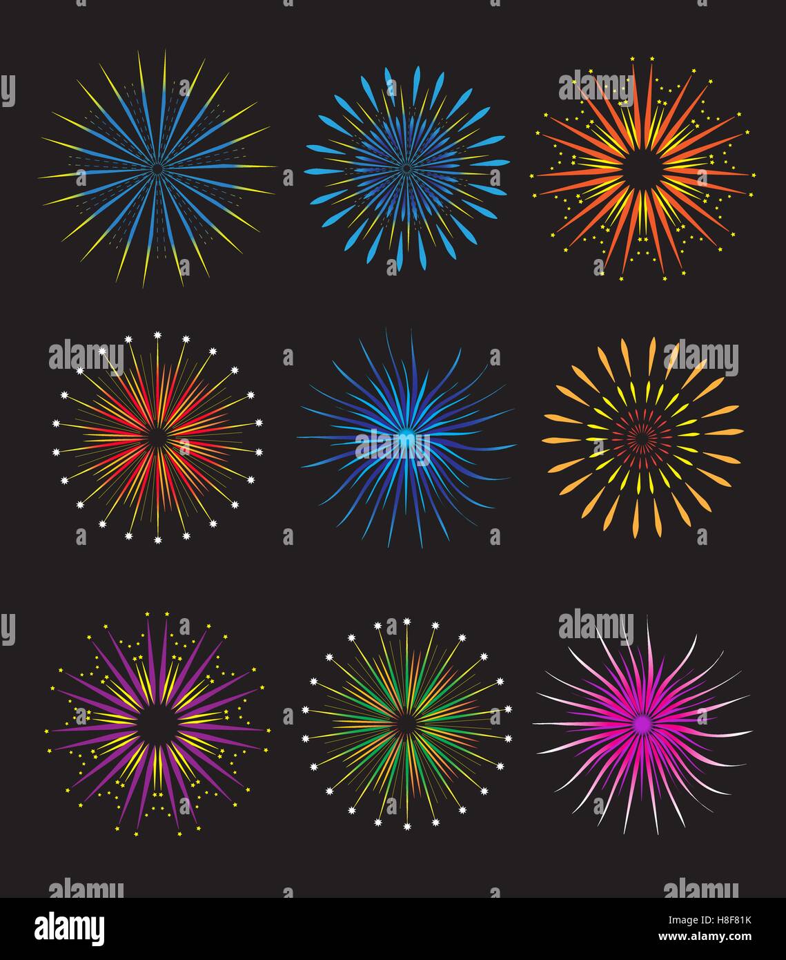 Fireworks icons set. vector on black background. Holiday and party ...