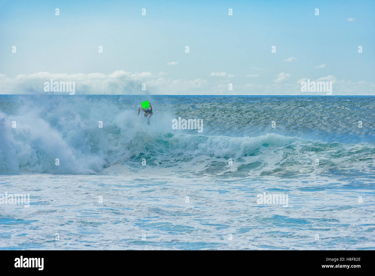 Bodyboarder flips at Banzai Pipeline, Ehukai Beach Park in Pupukea on ...