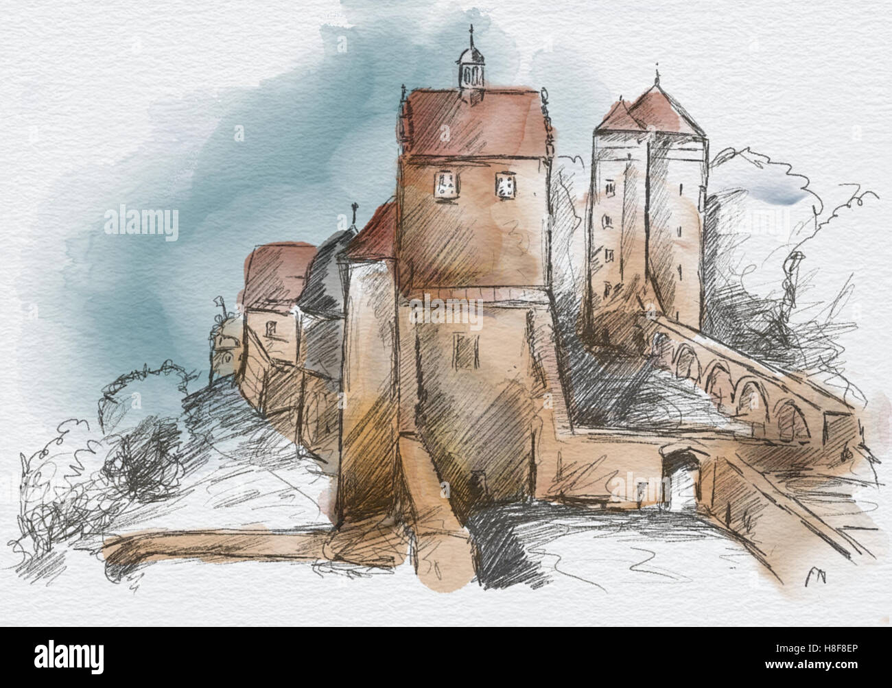 sketch of castle Stolpen Stock Photo - Alamy
