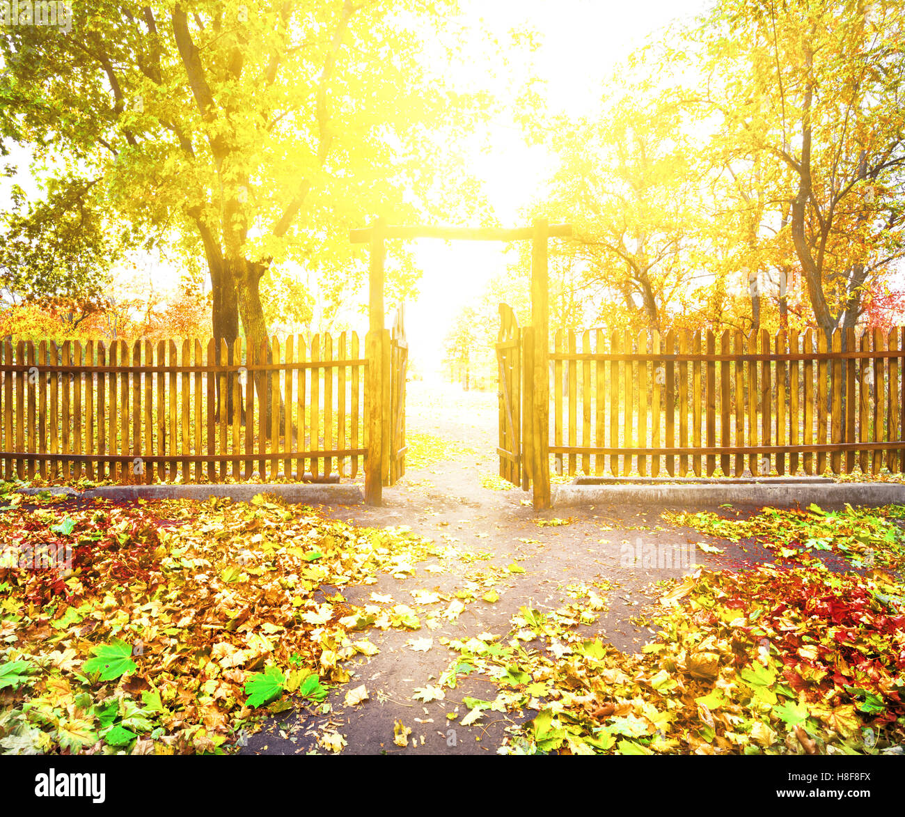 Wooden gate fence entrance park hi-res stock photography and images - Alamy