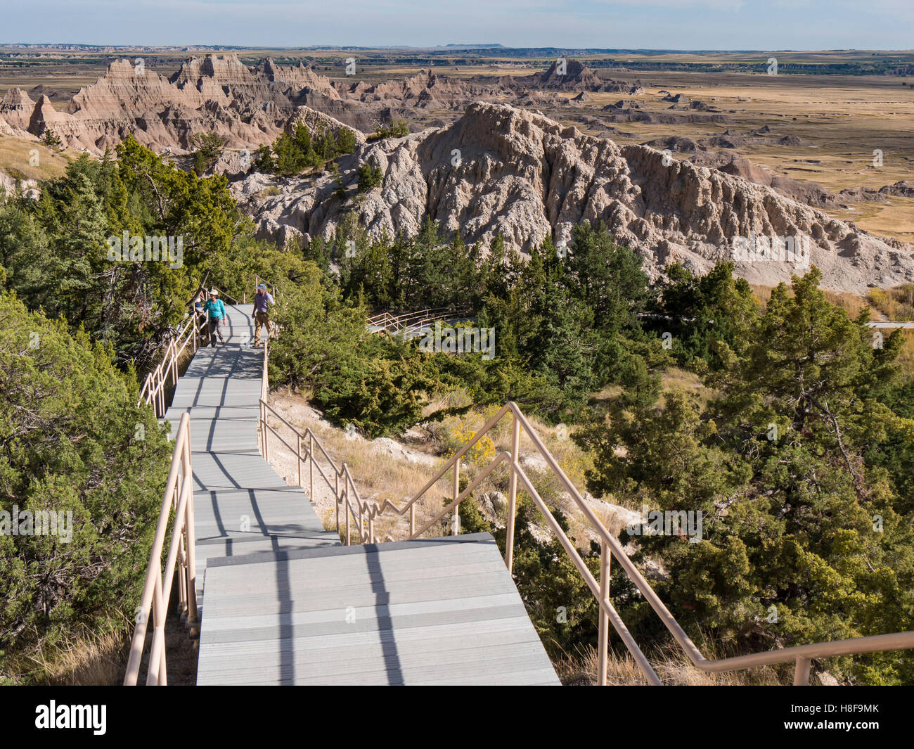 Boardwalk and stairs, Cliff Shelf Trail, Badlands National Park, South ...