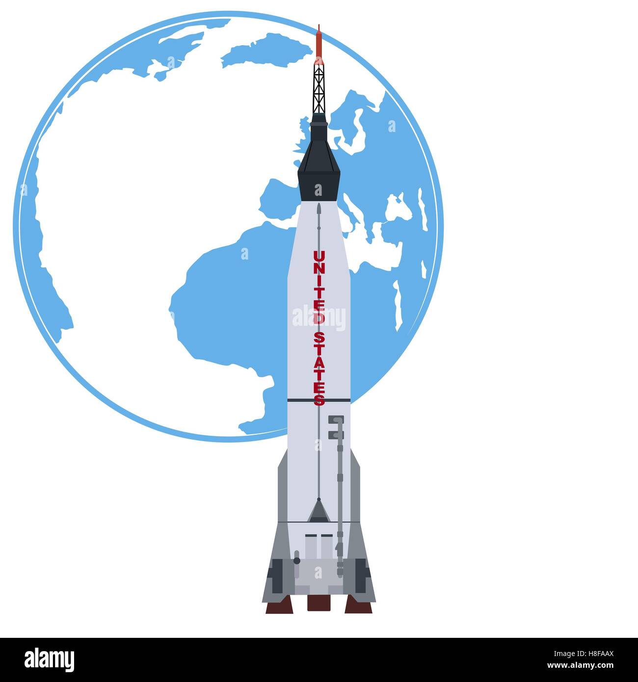 Carrier rocket "Atlas" on the background of the Earth. The illustration ...