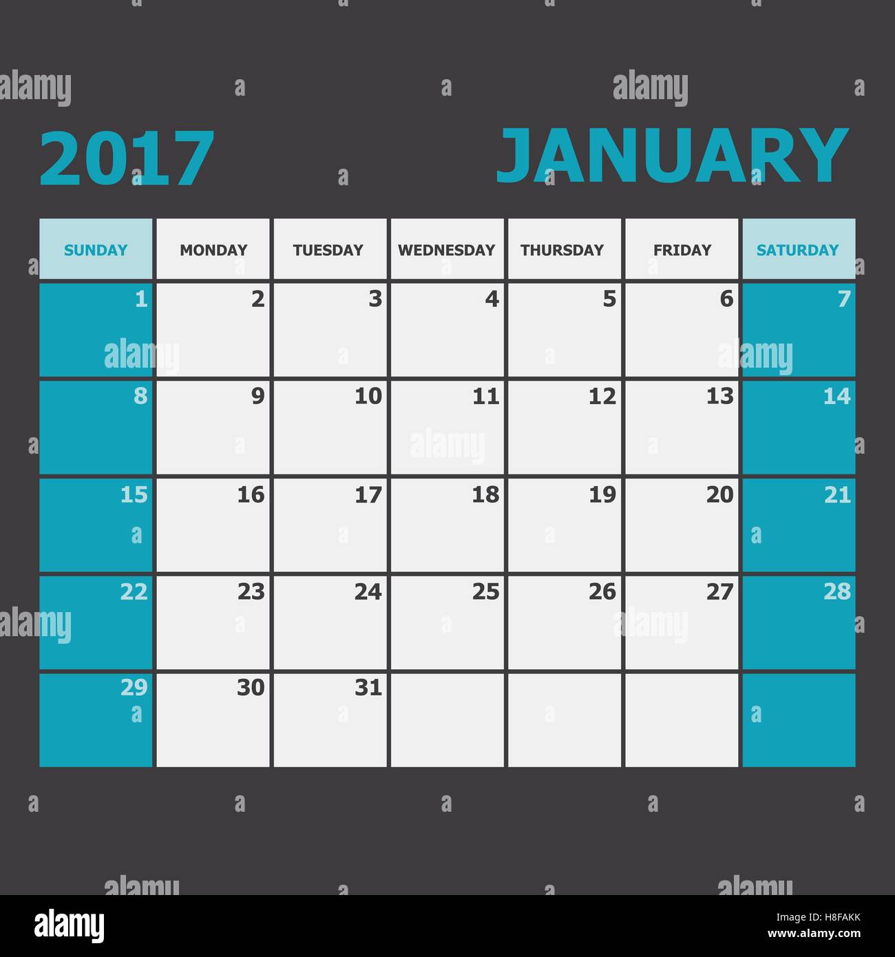 January 2017 calendar week starts on Sunday, stock vector Stock Vector ...