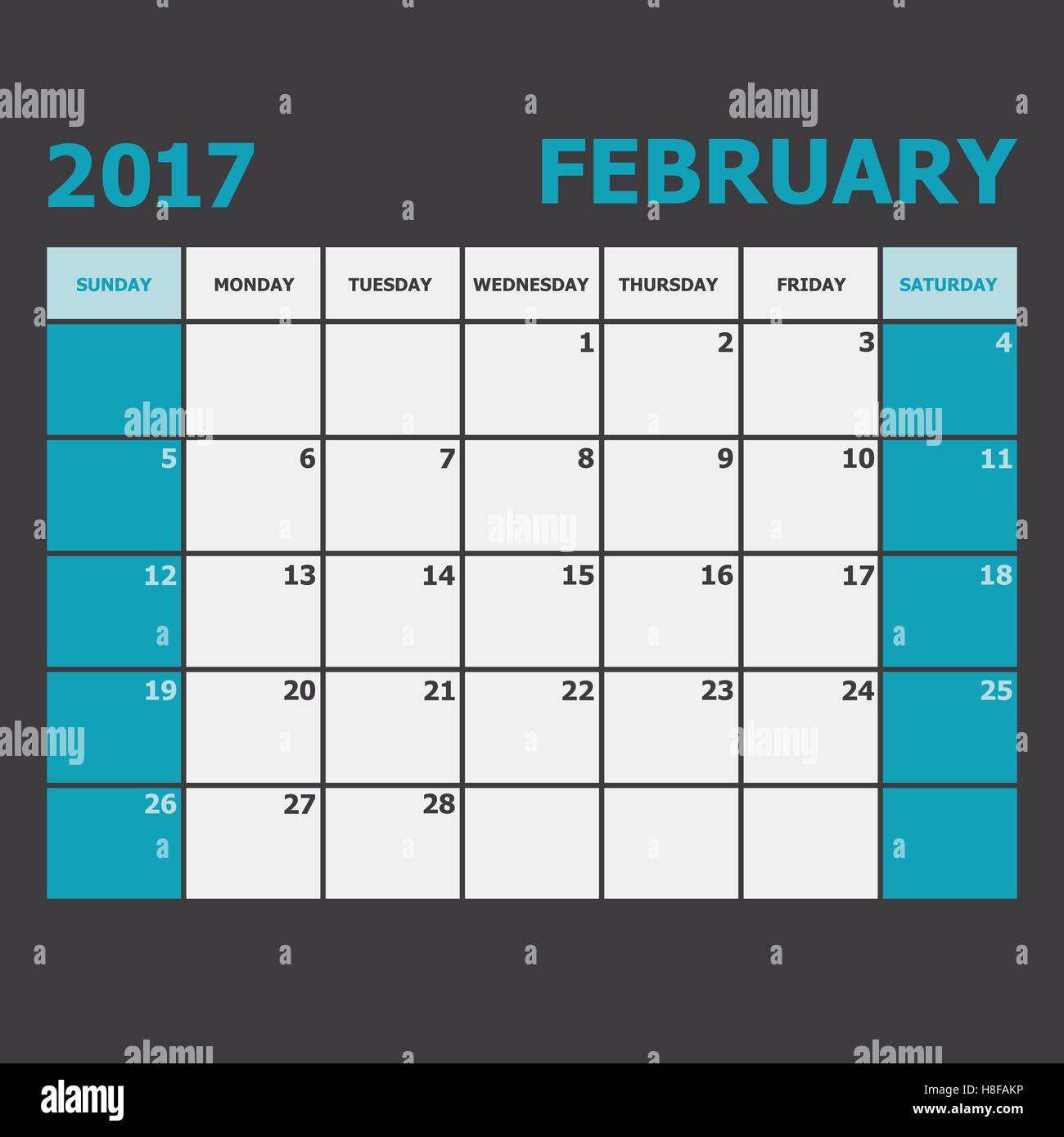 February 2017 calendar week starts on Sunday, stock vector Stock Vector ...