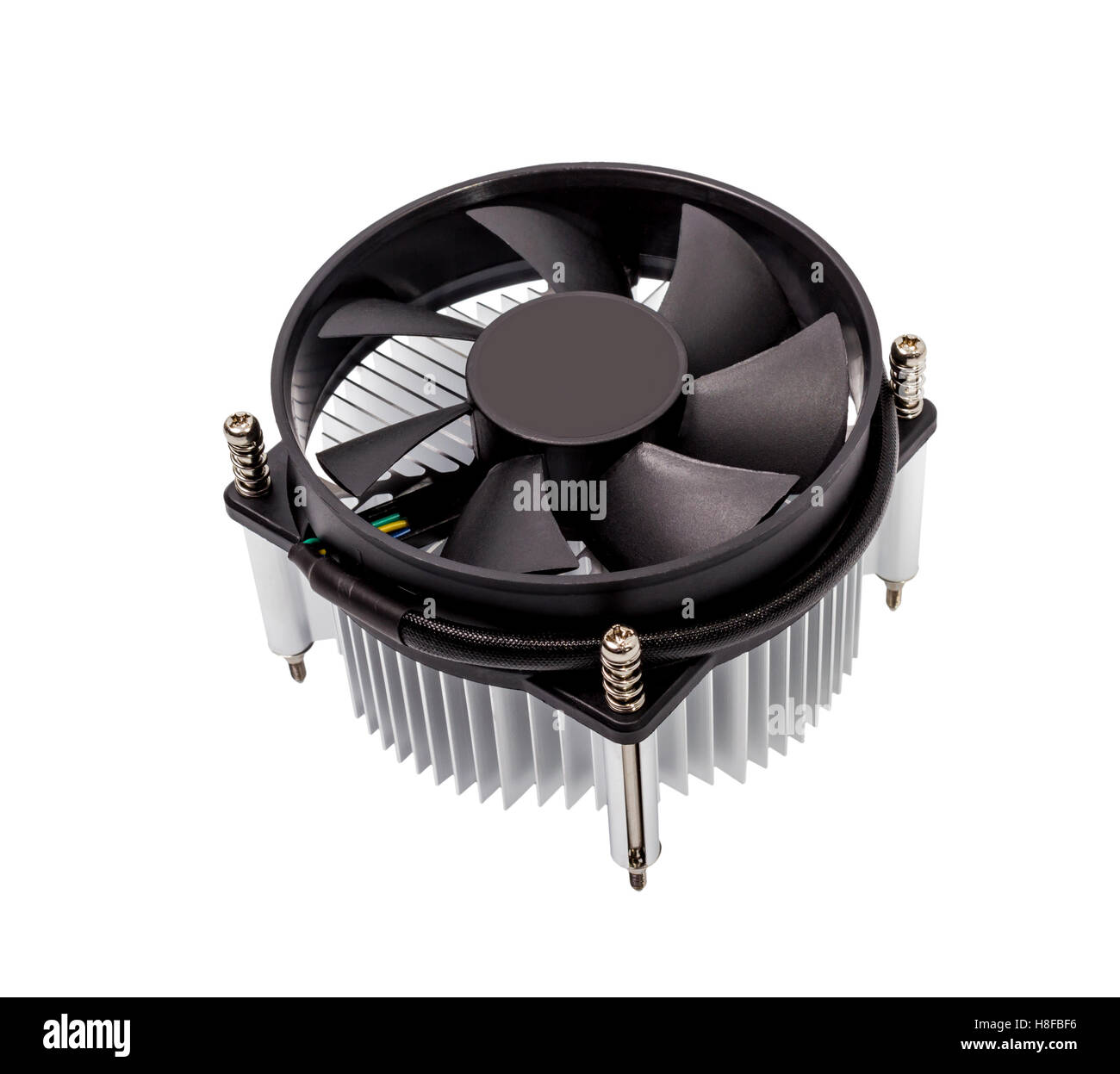 Close-up shot of computer CPU cooler isolated on a white background ...
