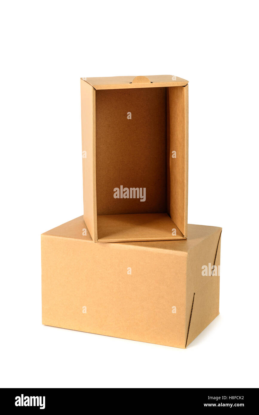 Brown cardboard box package with cover, isolated with soft shadow on ...
