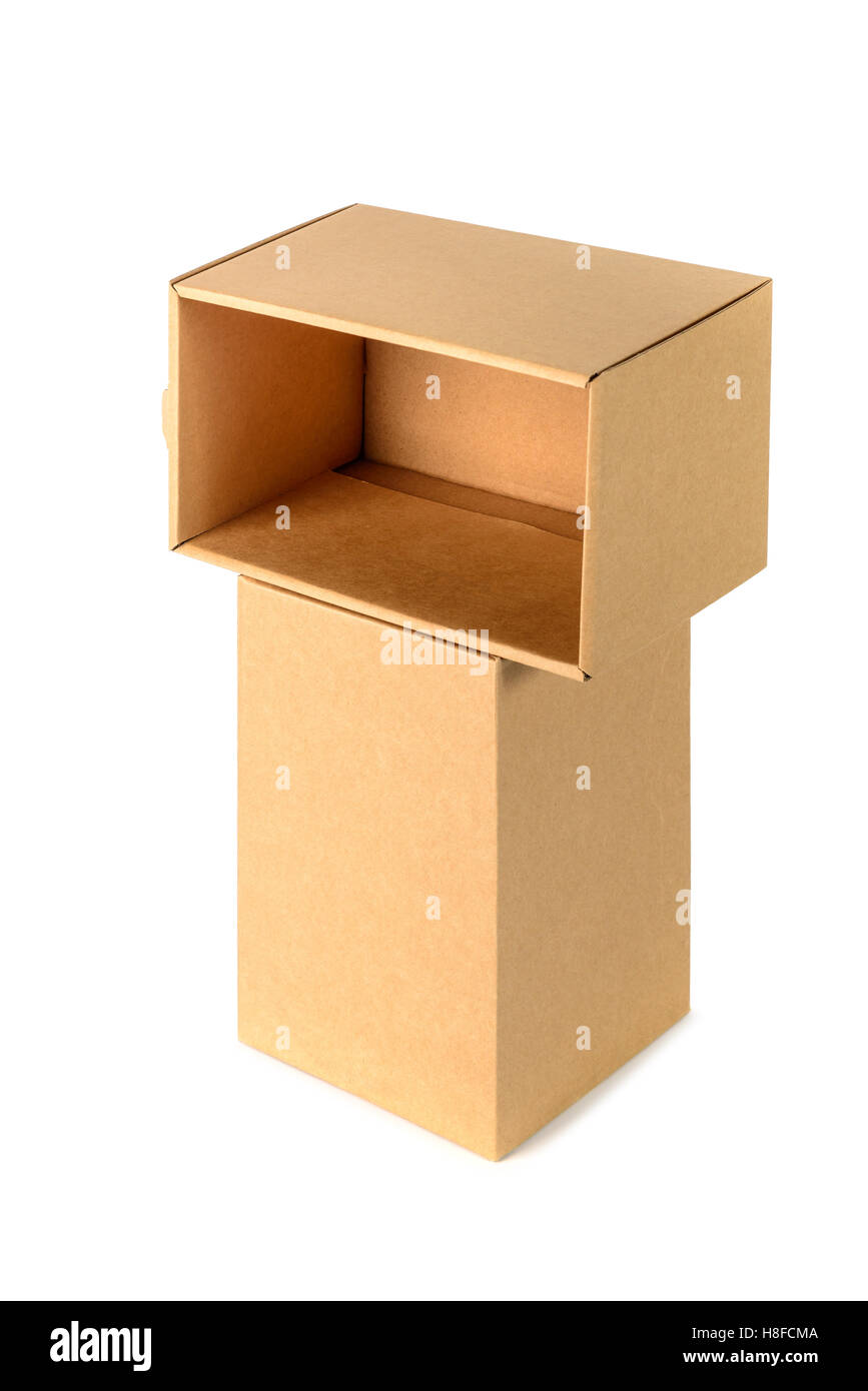 Brown cardboard box package with cover, isolated with soft shadow on ...