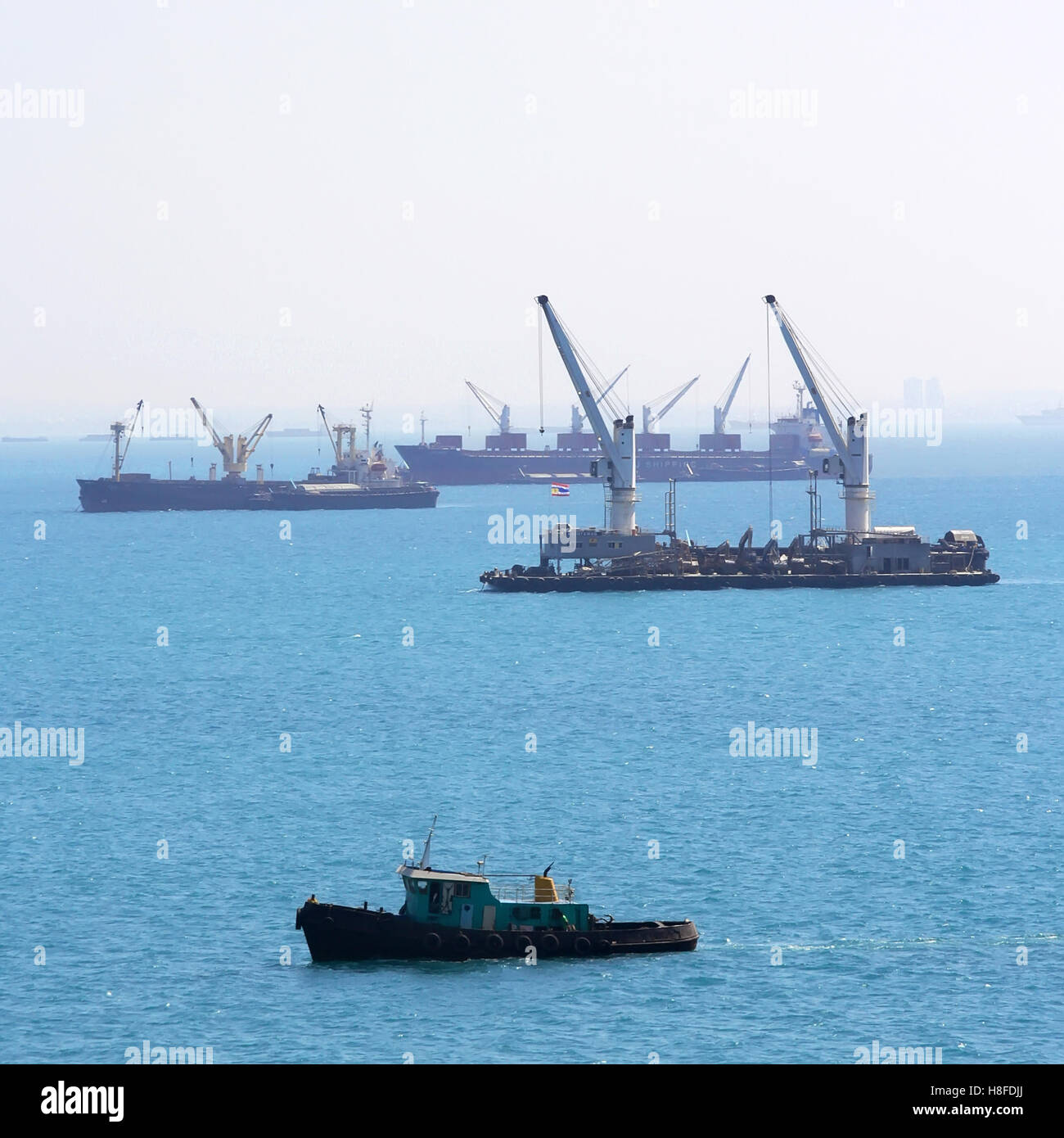 Barge Ship, Cargo Ship, Ocean Vessel in the Sea at Ko Sichang Chonburi ...