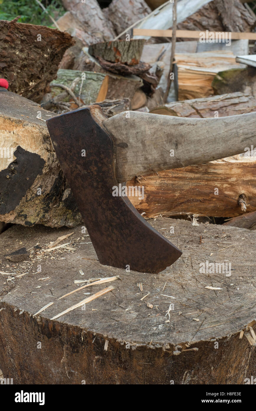 Rusty axe on a tree stump Stock Photo - Alamy