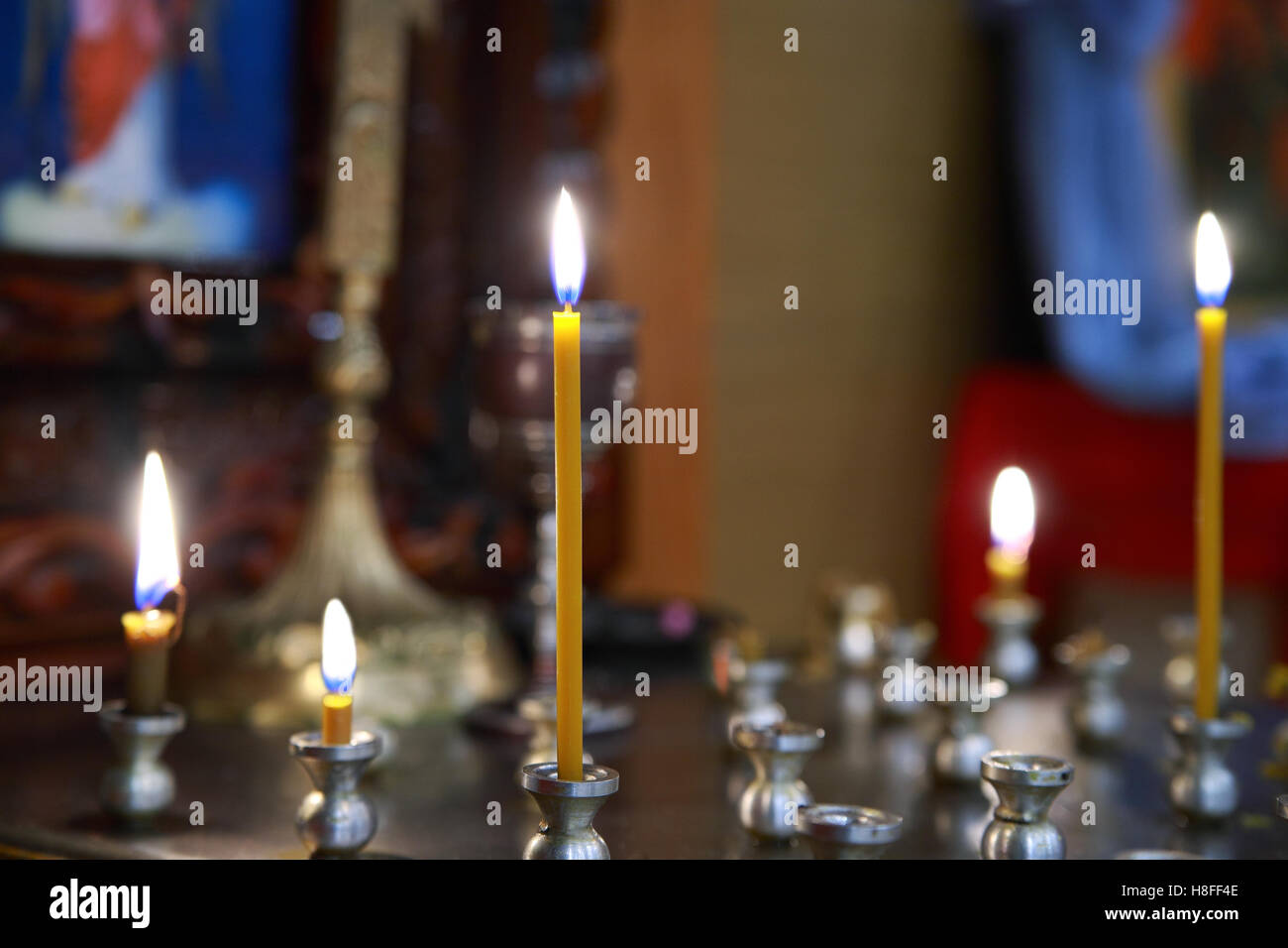 Orthodox church, candlesticks in the church close-up Stock Photo - Alamy