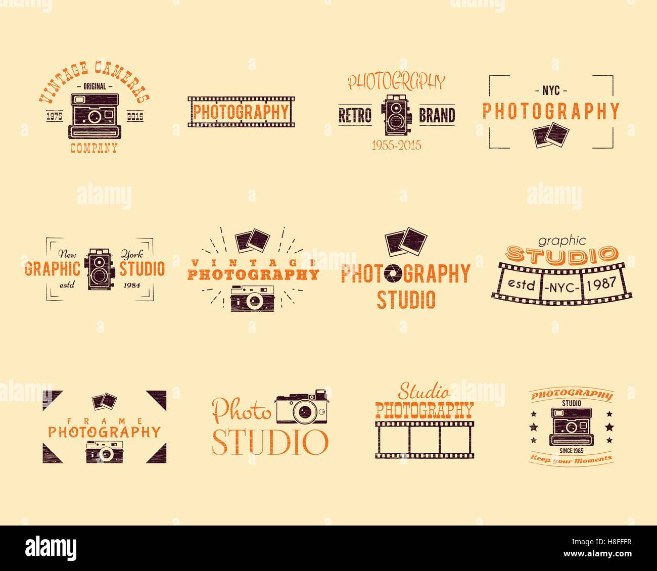 Vintage Textured Photography Badges, Labels. 2 Retro Colors design with ...