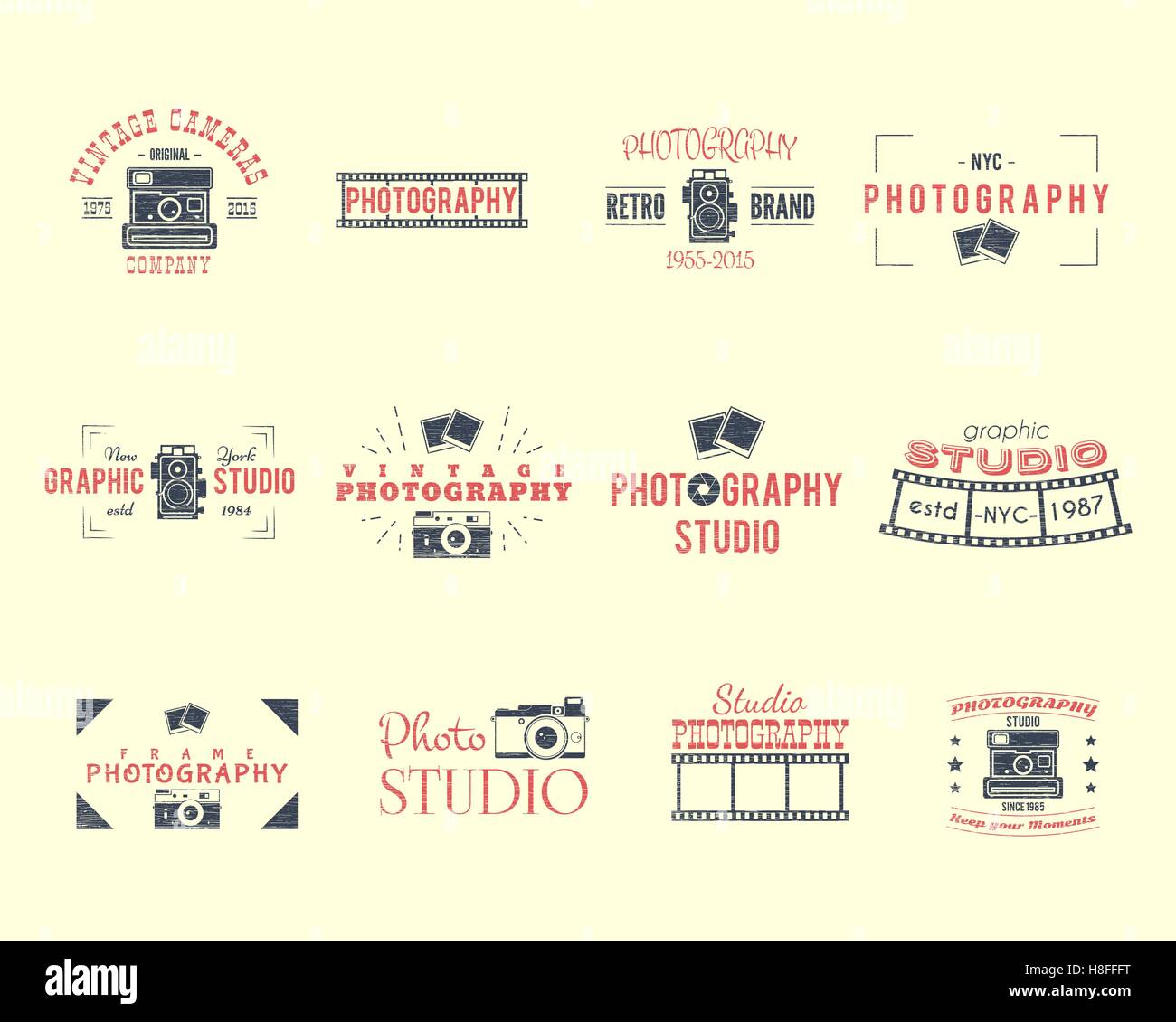 Vintage Textured Photography Badges, Labels. 2 Retro Colors design with ...