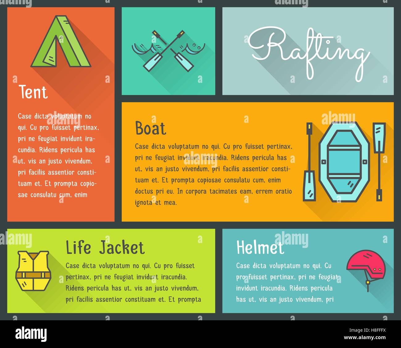 Flat design vector infographics of kayaking, canoe equipment with text ...
