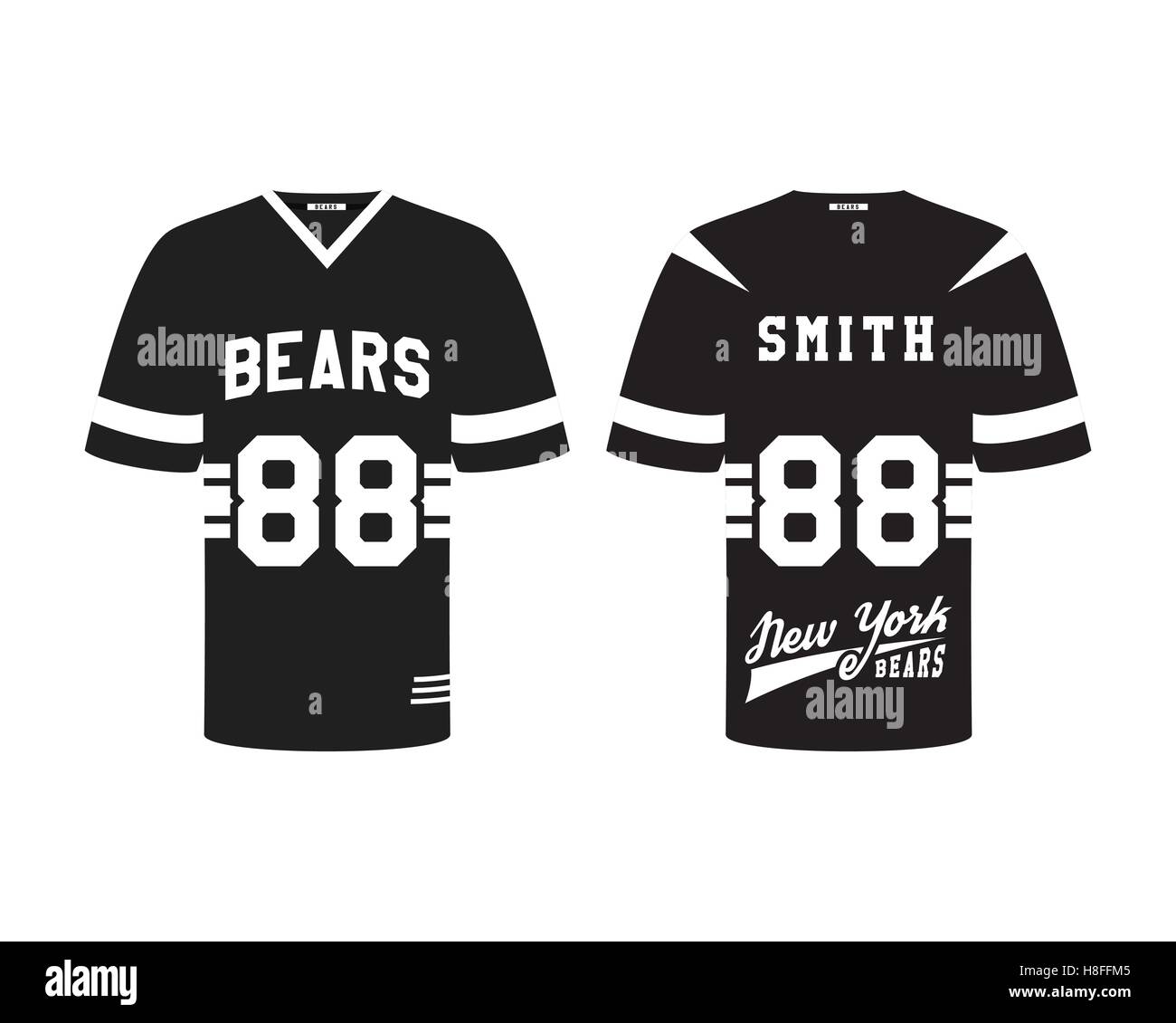 American football uniform, t-shirt design with team logo, label, badge ...