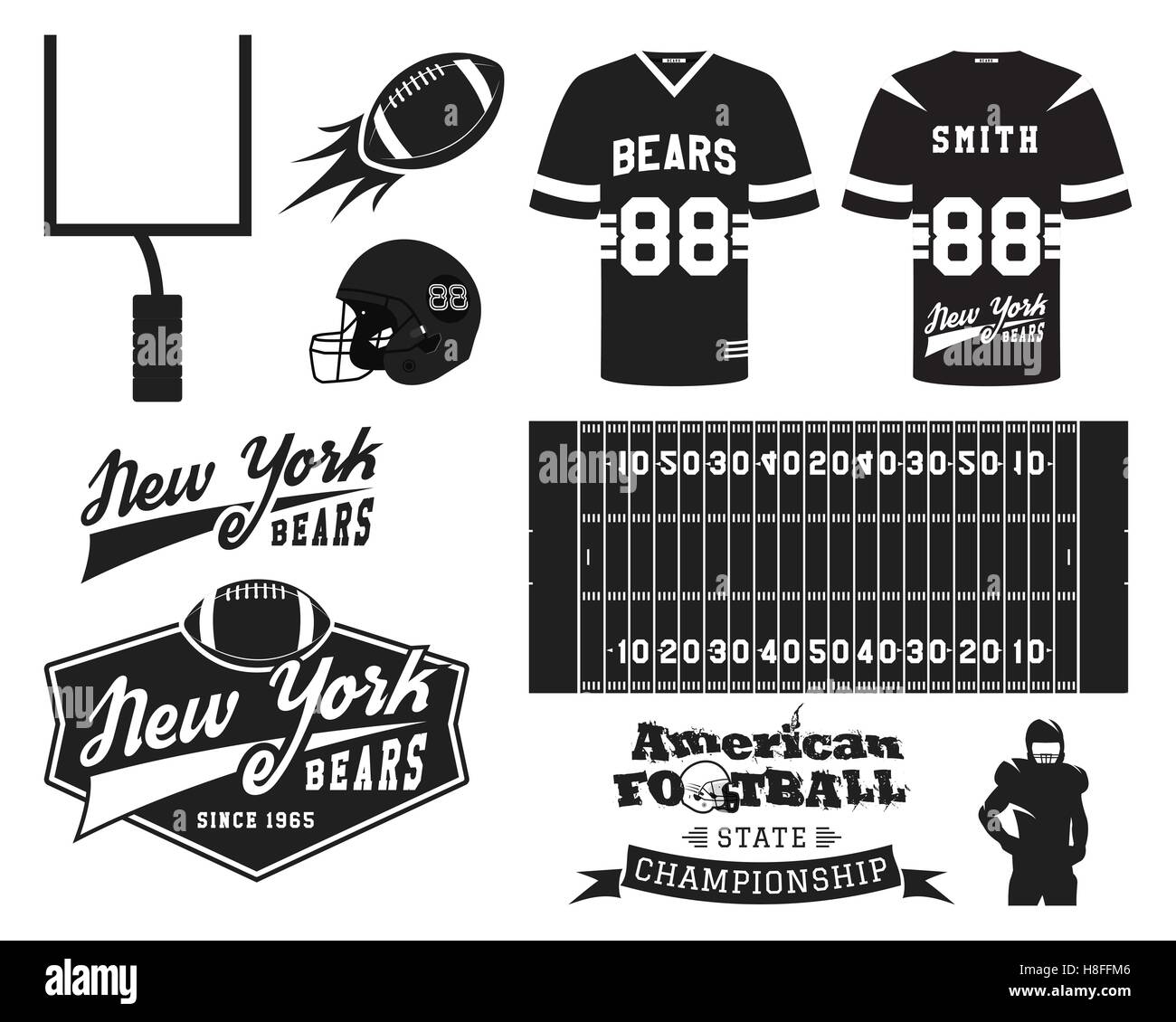 American football uniform, t-shirt design with team logo, label, badge ...