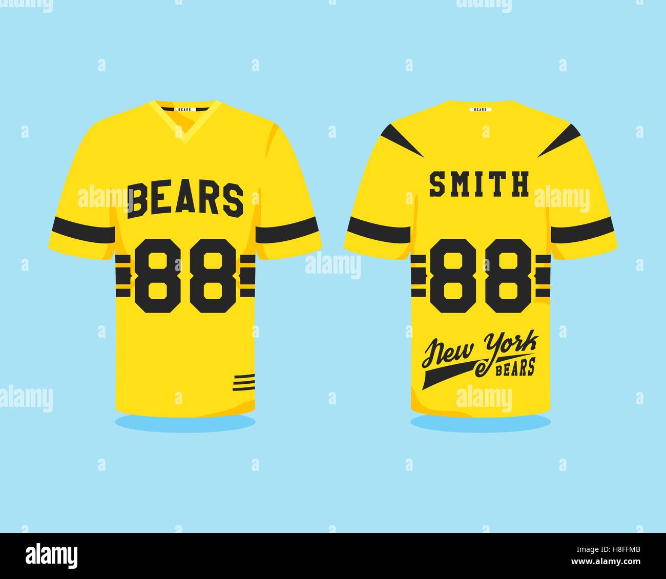 American football uniform, t-shirt design with team logo, label, badge ...