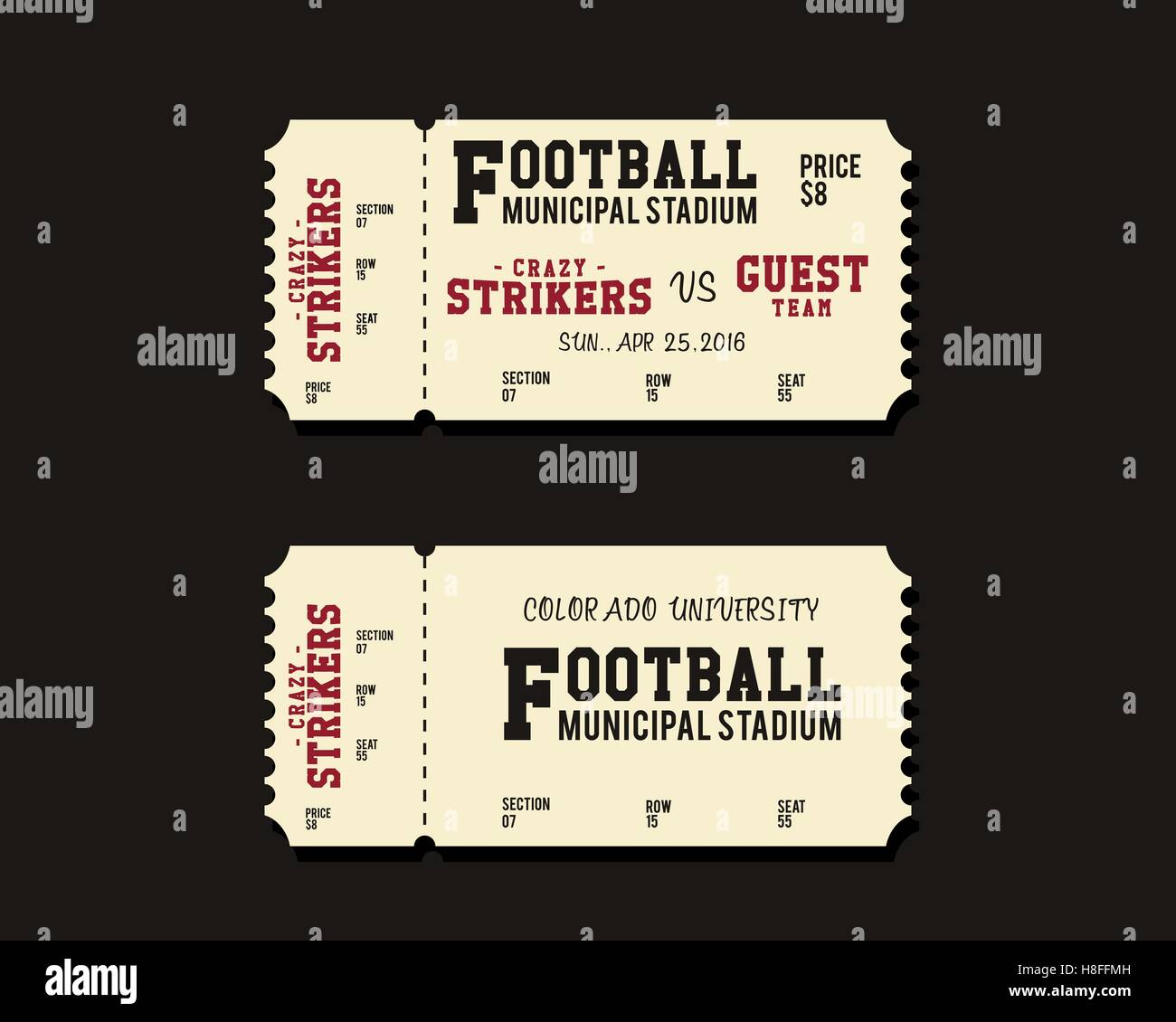 American Football, Rugby or Soccer Ticket Card Retro design. University ...
