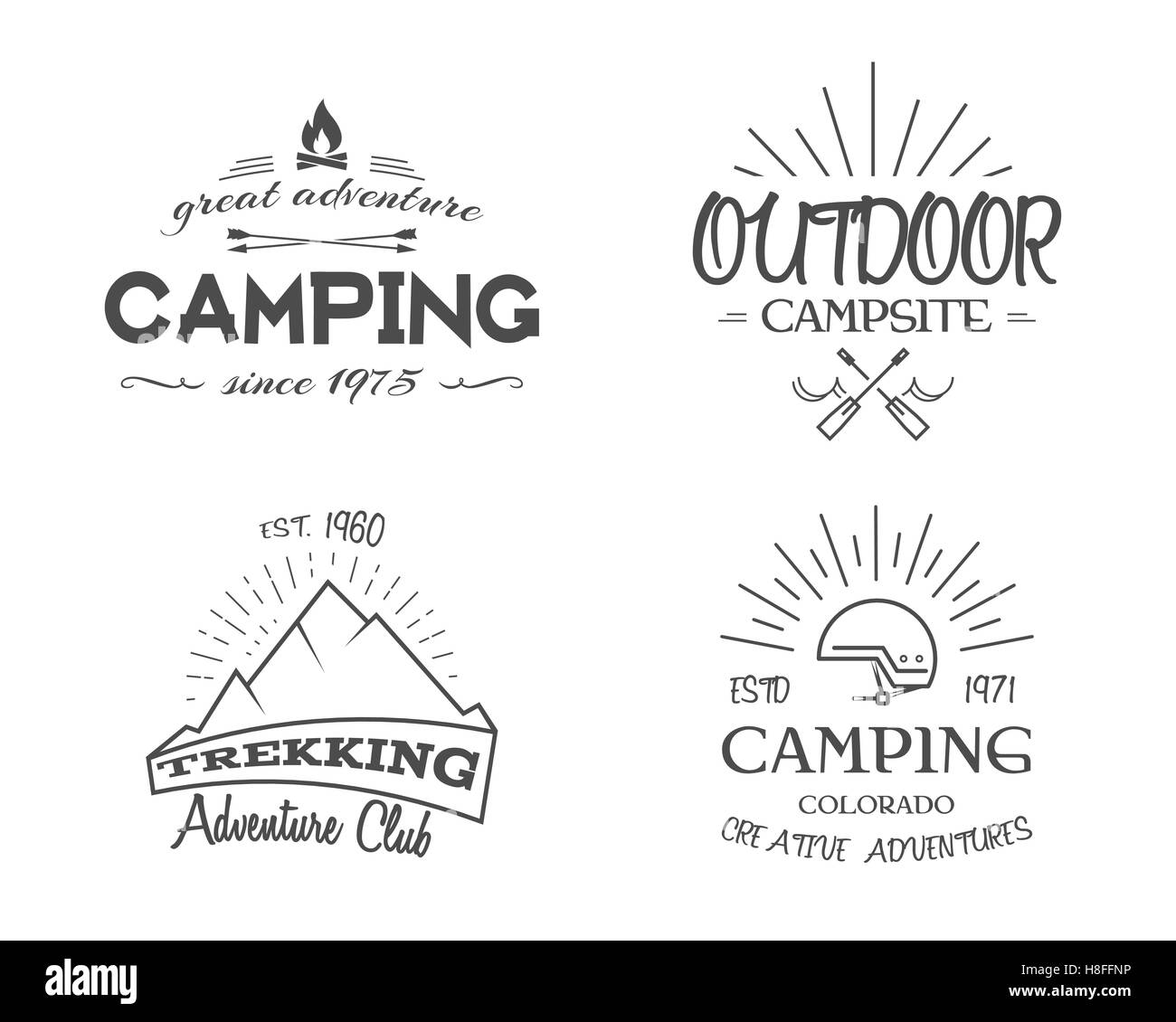 Retro badges and label logo graphics collection. Camping emblems and ...