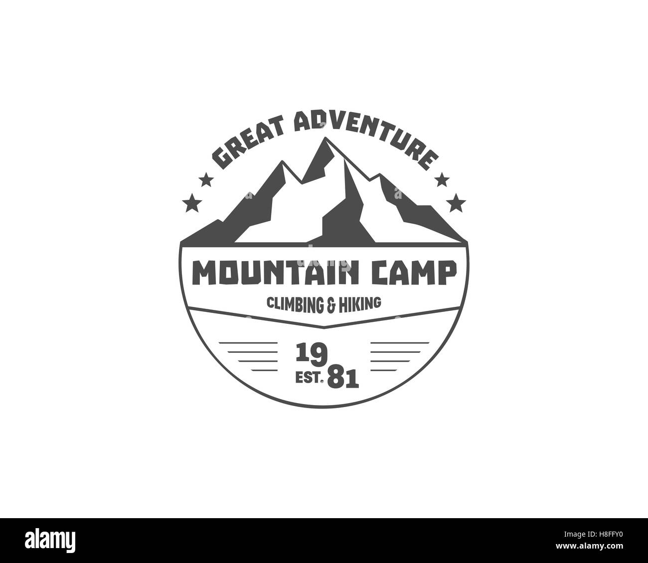 Vintage mountain trekking, climbing hiking camping badge, outdoor logo ...
