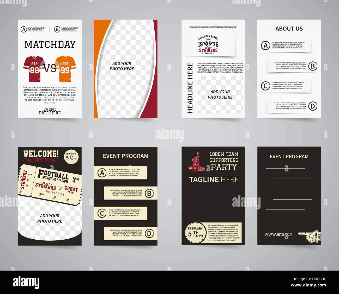 American football party back and front flyer template design collection ...