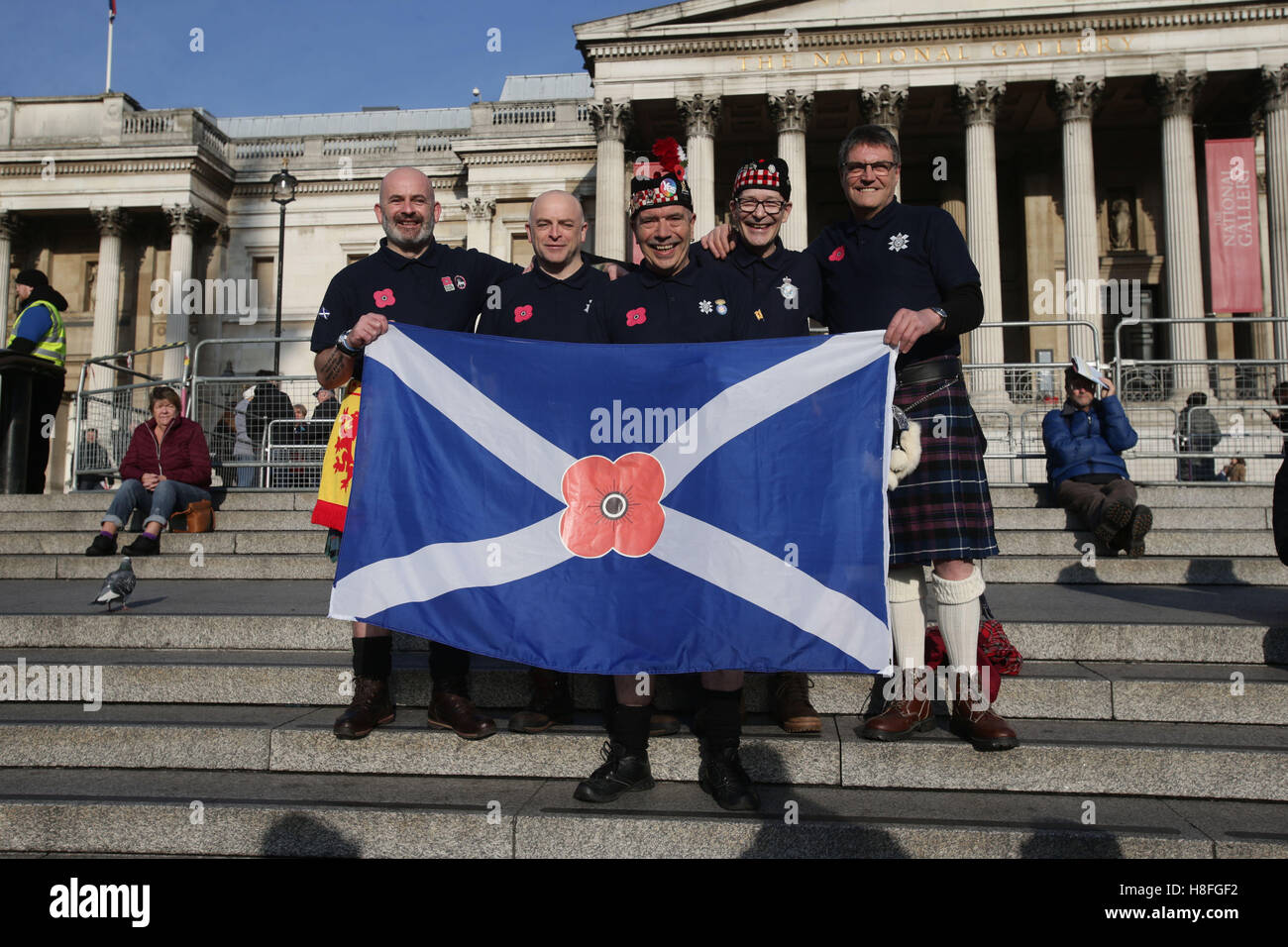 People hold a Saltire flag during an event in London's Trafalgar Square ...