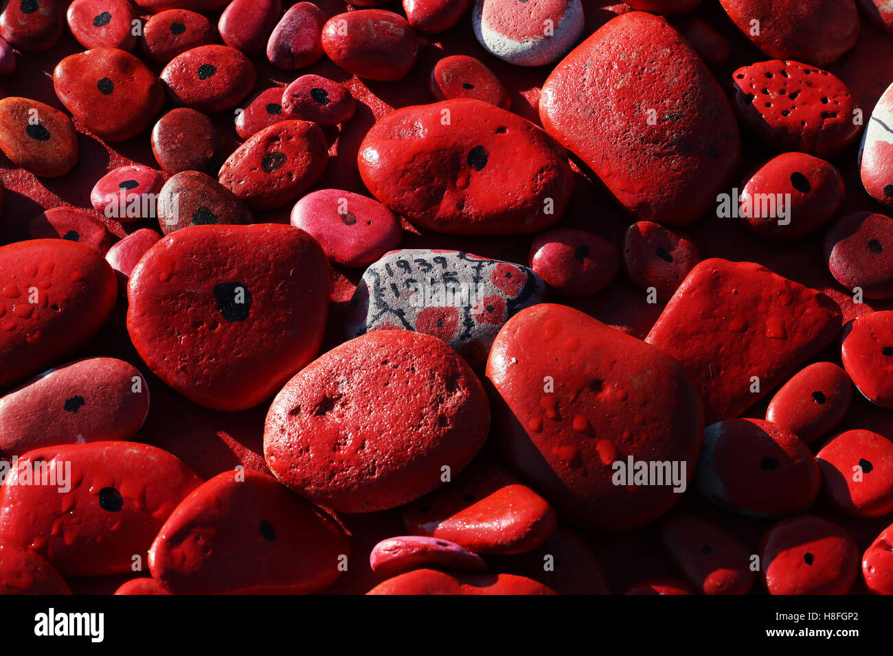 Some of the hundreds of hand-painted pebbles at the foot of the Tommy ...