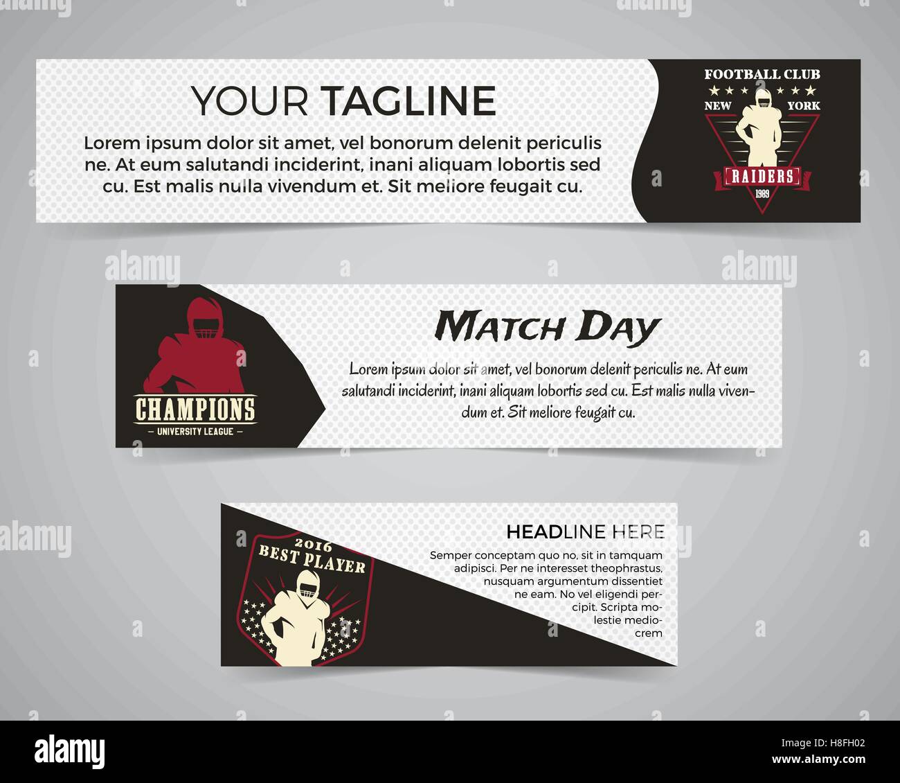 Set of American football banner template with soccer logo, label and ...