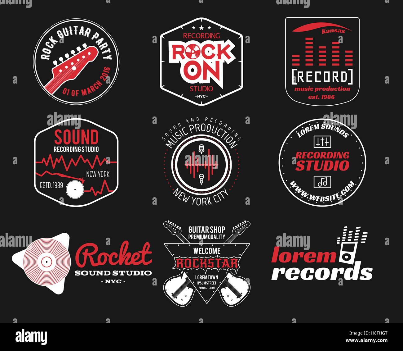 Set of vector music production logo,label, sticker, emblem, print or ...