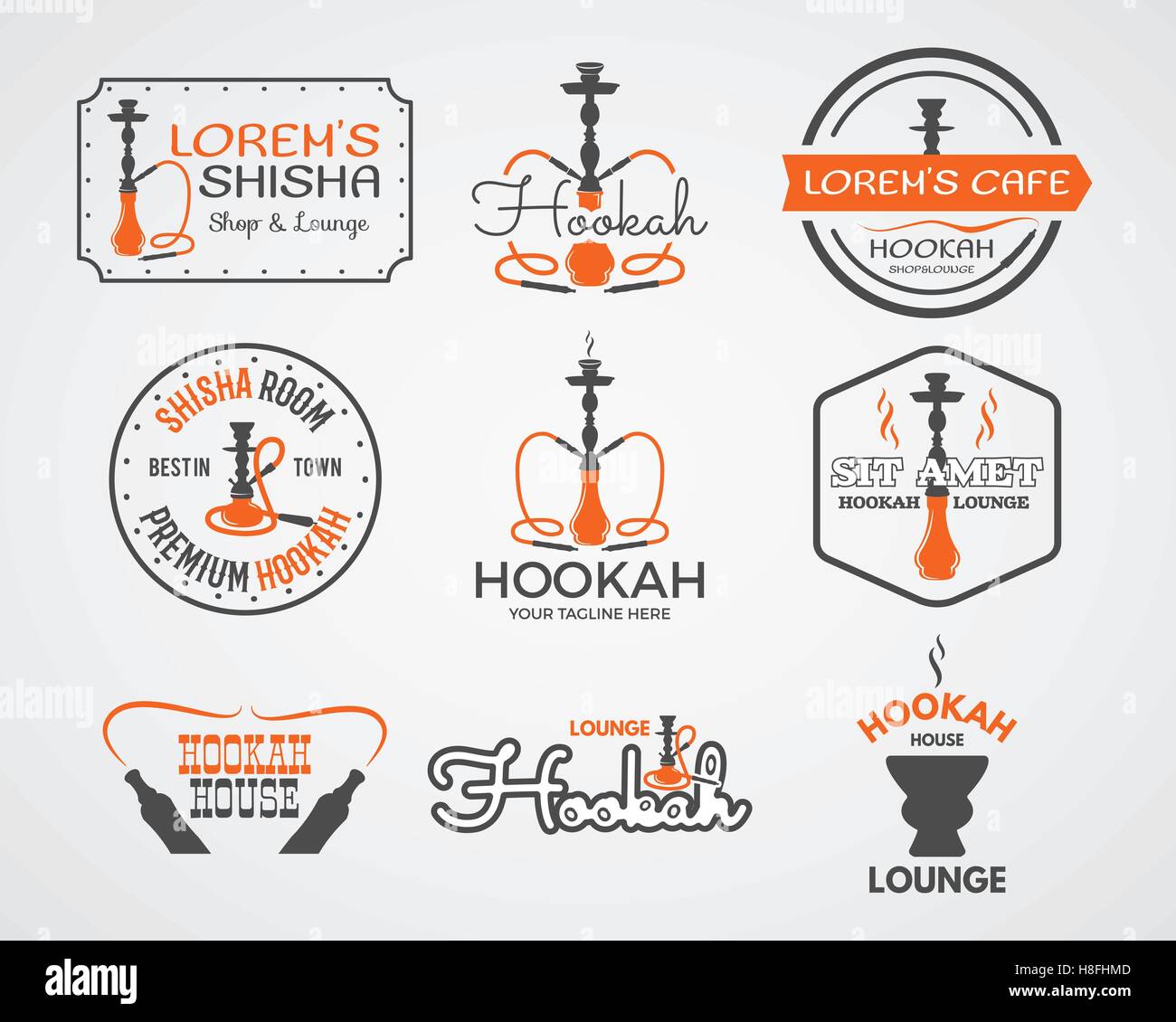 Hookah labels, badges and design elements collection. Vintage shisha ...