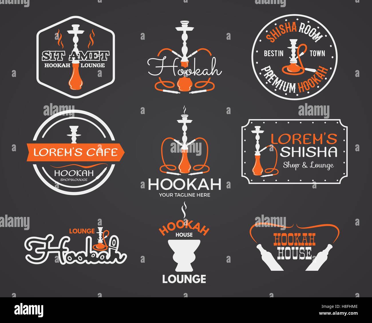 Hookah labels, badges and design elements collection. Vintage shisha ...