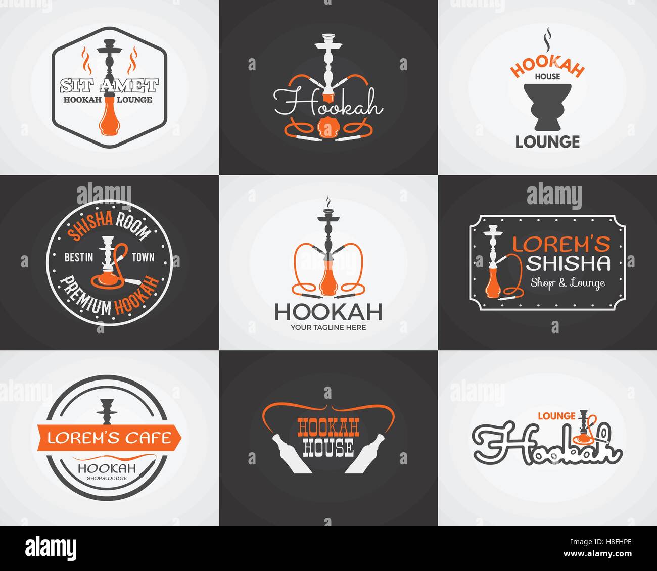 Hookah labels, badges and design elements collection. Vintage shisha ...