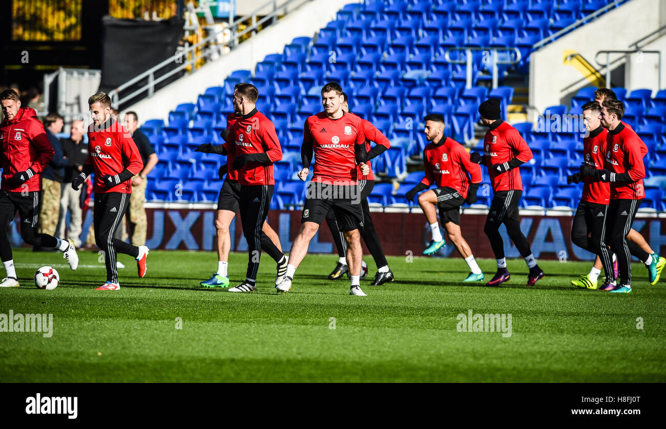 The Wales squad during the training session at Cardiff City Stadium ...
