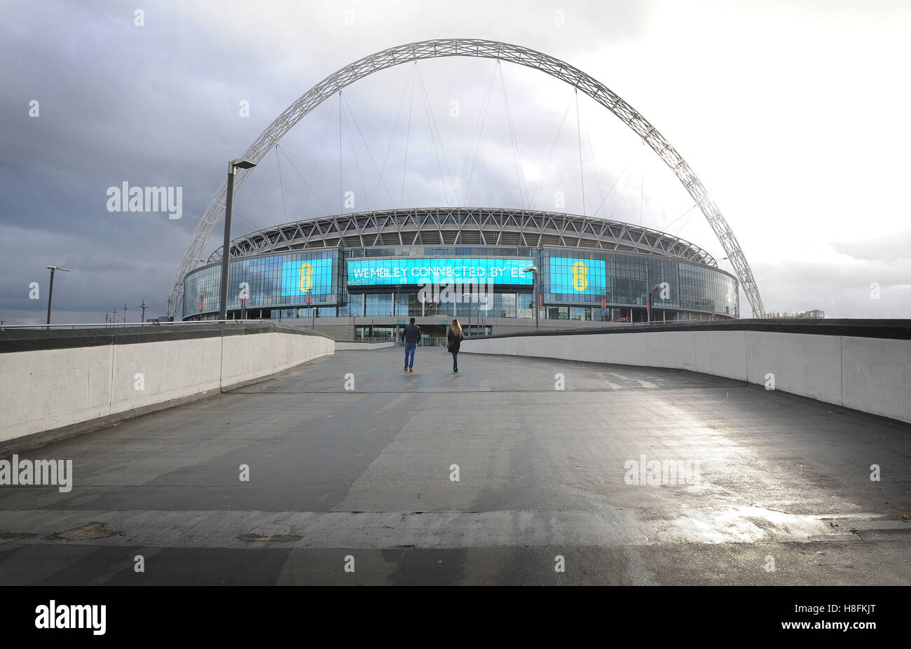 A general view of Wembley Stadium in London during rain fall Stock ...