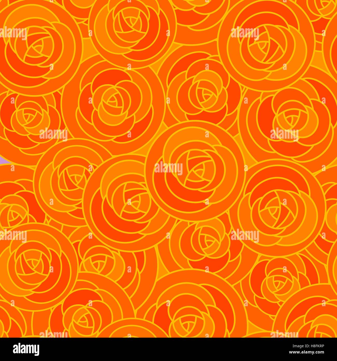 Vector seamless pattern with outline decorative roses in orange and ...