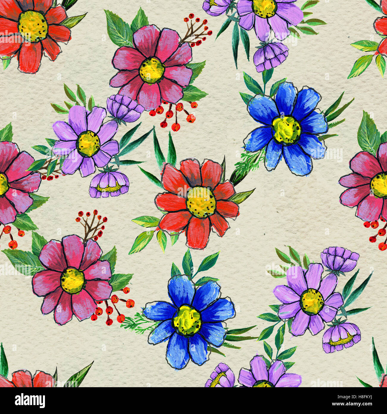 Seamless pattern with colorful flowers Stock Photo - Alamy