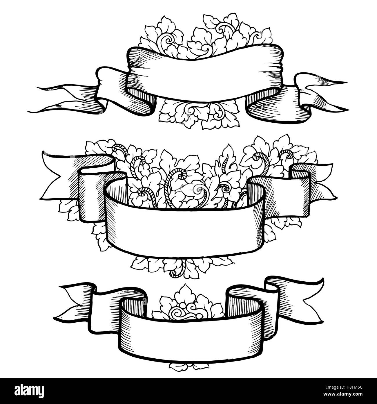 Old hand drawn banner - for scrapbook or design in vector.Collection of ...